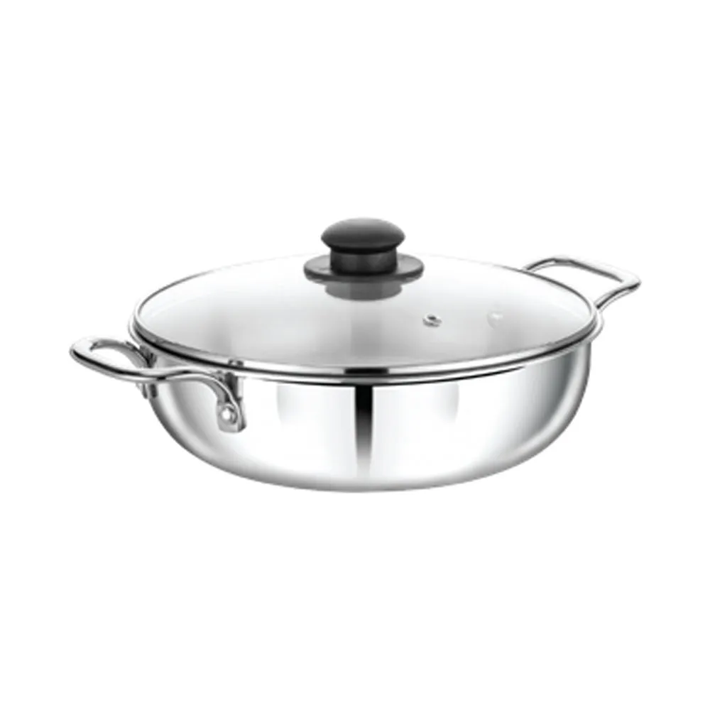 24cm Triply Layer Stainless Steel Kadai With Glass Lid